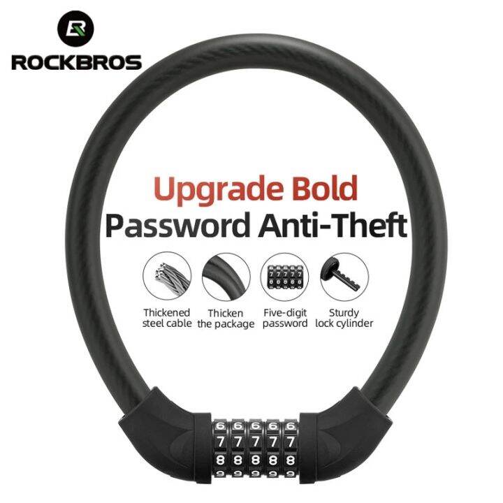 ROCKBROS Bike Lock Five-digit Code Anti-theft Steel MTB Lock Bold Cable ...