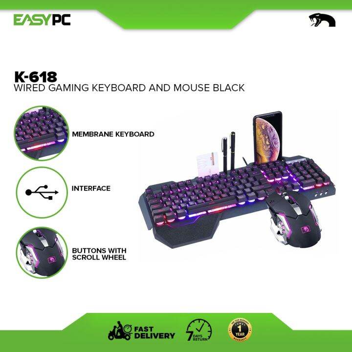 EasyPC | K-618 Wired Gaming Keyboard and Mouse WHITE Gaming Keyboard ...