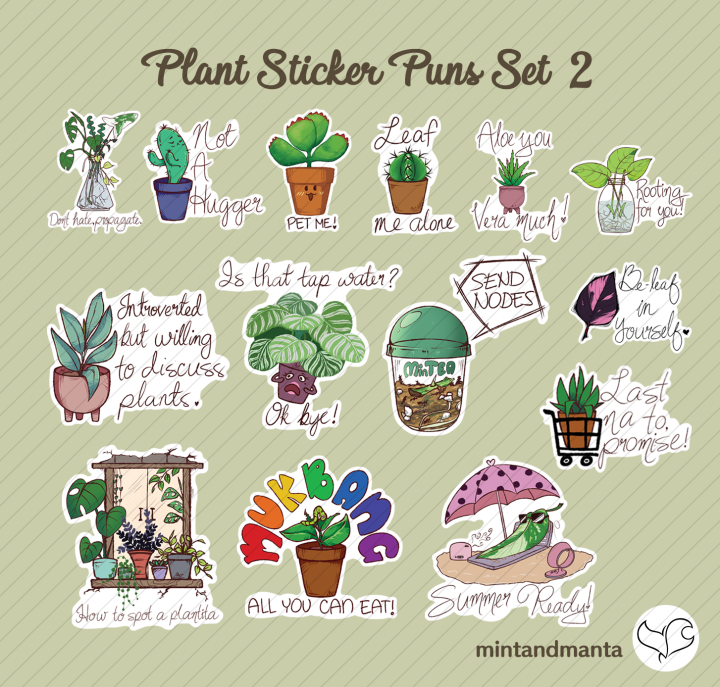 Plant Sticker Puns Set 2 (WATERPROOF) | Aesthetic Stickers | Laptop ...