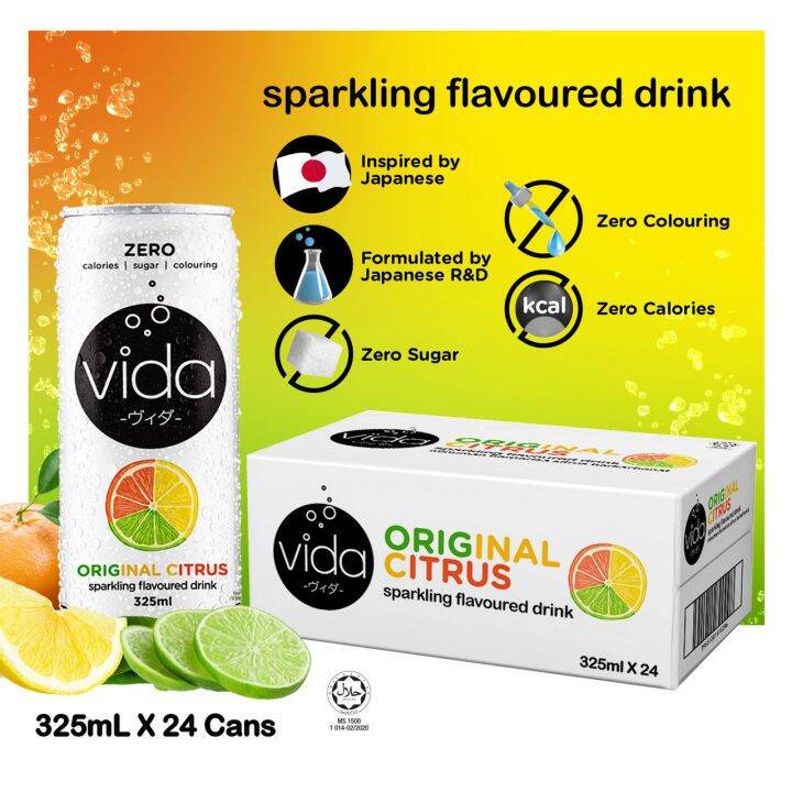 Vida Zero- Original Citrus Sparkling Drink (325ml x 24) | Lazada PH