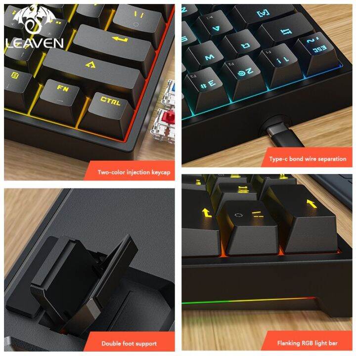 LEAVEN K620 K550 Mechanical Keyboard 61keys Rechargeable RGB Light ...