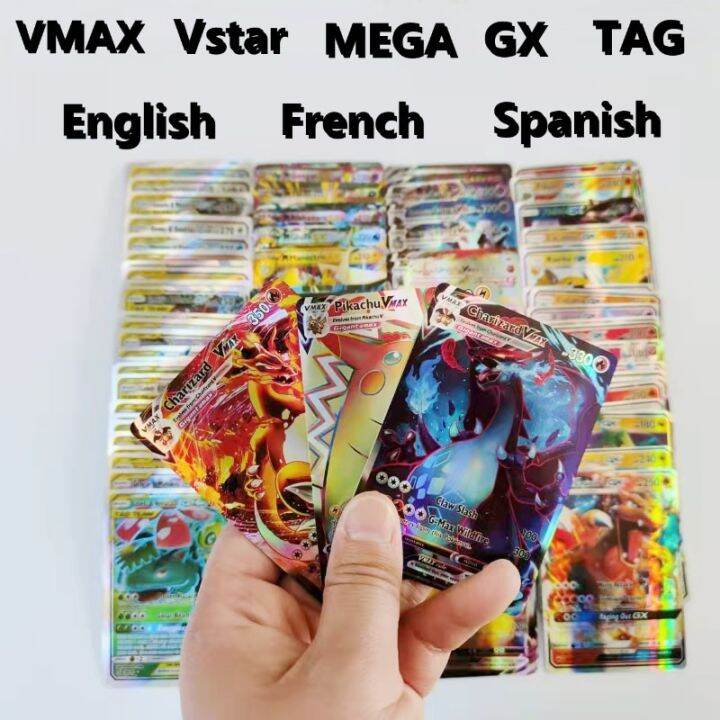 100pcs Pokemon Flash Cards In English Spanish French PokemonCard Vstar TCG Game Vmax Ex Mega ...