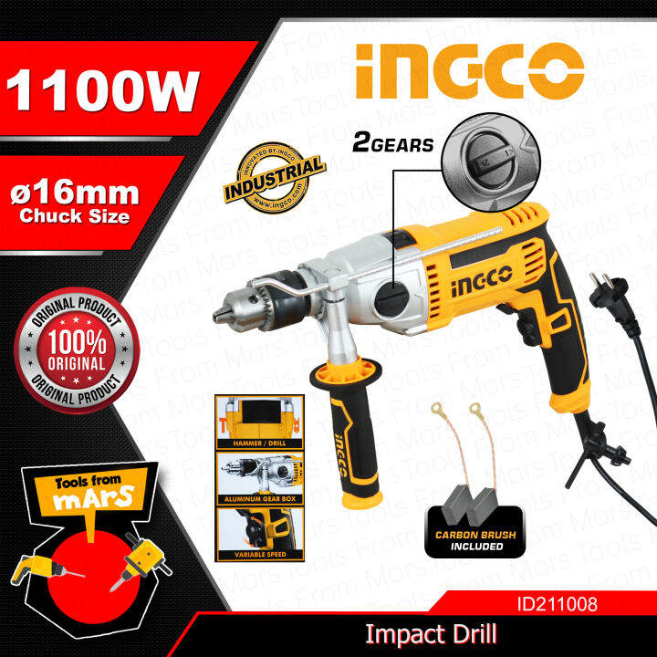 Ingco 1100W 13mm Impact Drill Percussion Electric Hammer Drill Function Variable Speed for ...