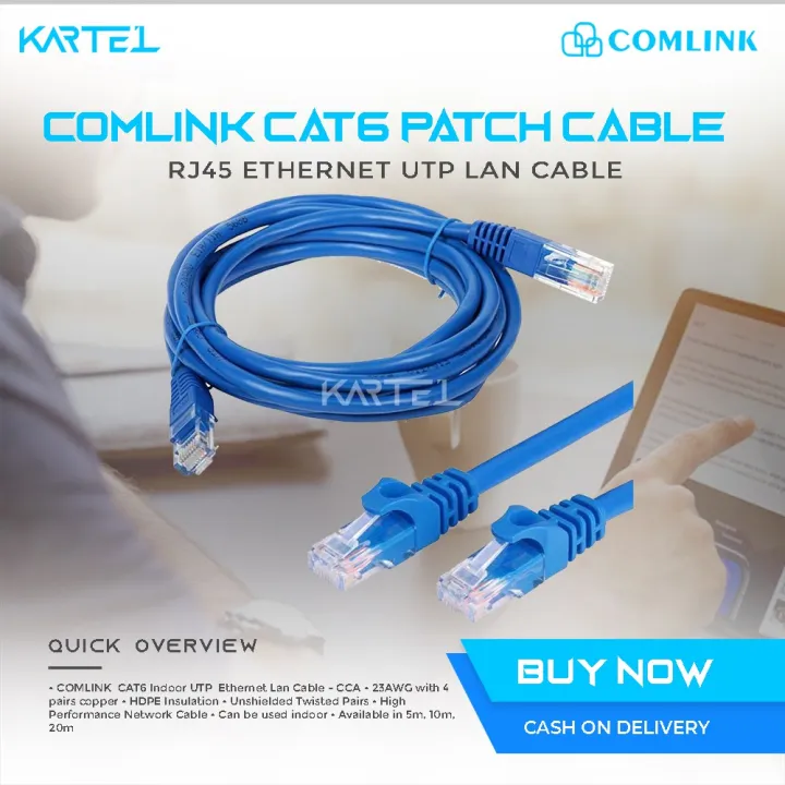 5m 10m 20m Comlink CAT6 Rj45 Ethernet UTP Lan Cable - UTP Patch Cable ...