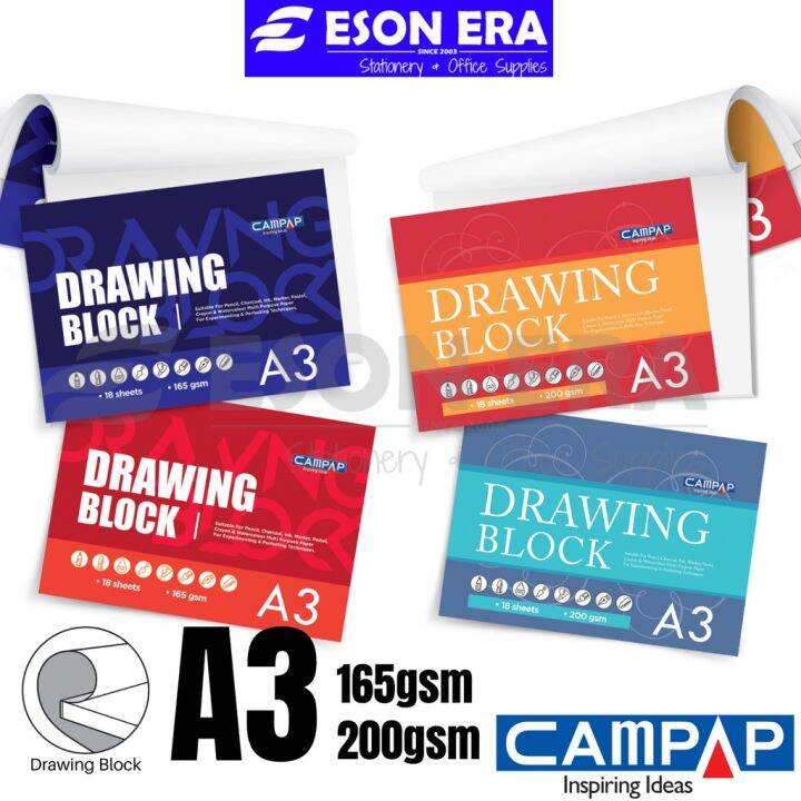 Campap Premium Drawing Block A3 165gsm/200gsm 20 Sheets CA3605/CA3606 ...