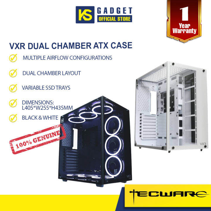 TECWARE VXR TG PREMIUM ATX GAMING CASE Black | White | TECWARE VXL DUAL ...