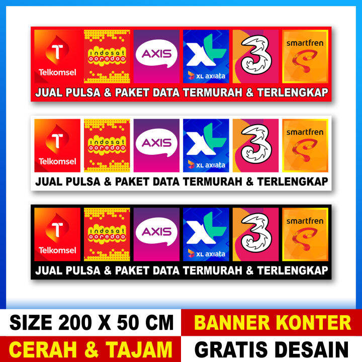 BANNER SPANDUK PULSA BANNER KONTER GAMBAR OPERATOR PROVIDER 200X50 CM ...