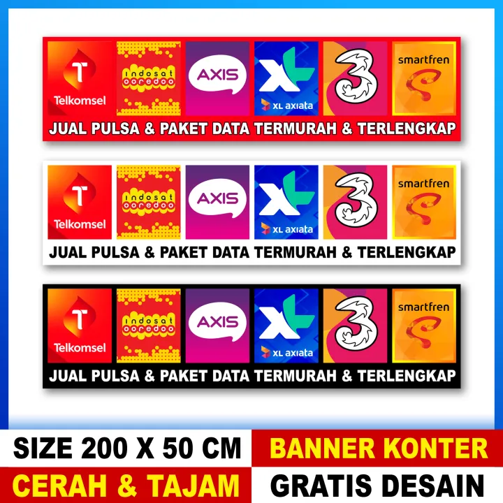 BANNER SPANDUK PULSA BANNER KONTER GAMBAR OPERATOR PROVIDER 200X50 CM ...