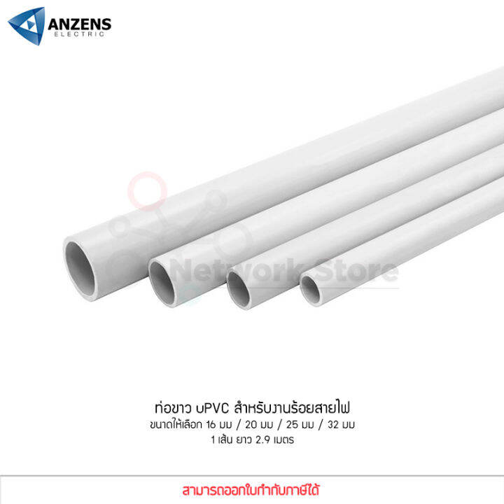 Anzens ท่อร้อยสายไฟ สายแลน ท่อ uPVC สีขาว ยาว 2.9 เมตร ขนาด 16/20/25/32 มม. ท่อคุณภาพดี (ตัดท่อ ...