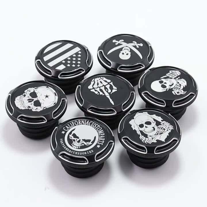 Skull Fuel Tank Cap Vented Oil Gas Caps for Harley Touring Road King ...