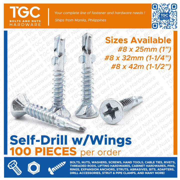 TGC 100PCS #8 x 25/32/42mm Window Screw with Wings / Countersunk Self ...