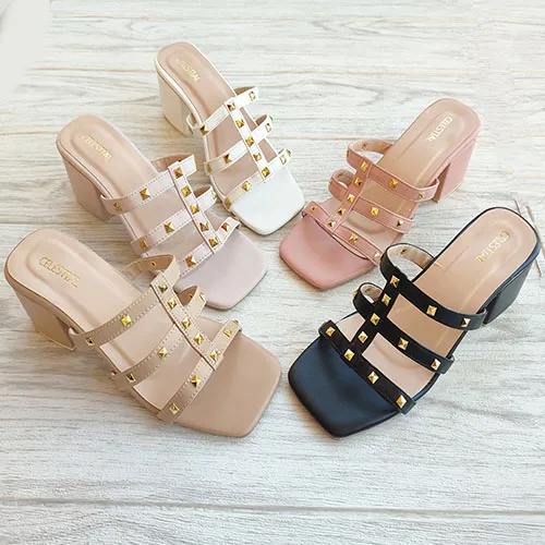 ⭐Celestialshoe.ph Yna 2.5inches Studded Block Heels Sandals | Lazada PH