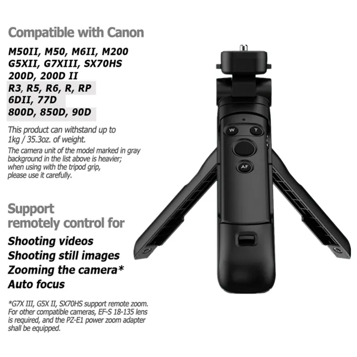 Wireless Grip Tripod Remote Control for Canon EOS R7 R5 77D 250D 200D ...