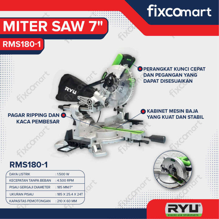 Ryu Miter Saw 7 inch RMS 180-1 Sliding Potong alumunium besi kayu ...