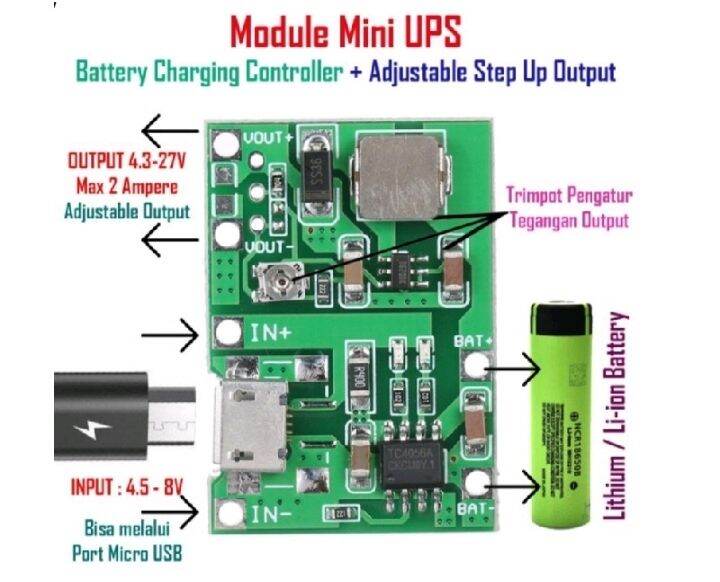 Kit Modul Charger dan Step up Baterai Lithium 18650 Step up Dc | Lazada ...