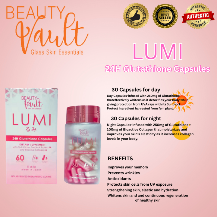 LUMI 24H Glutathione Capsules by Beauty Vault 60 capsules ( 1 Bottle ) | Lazada PH