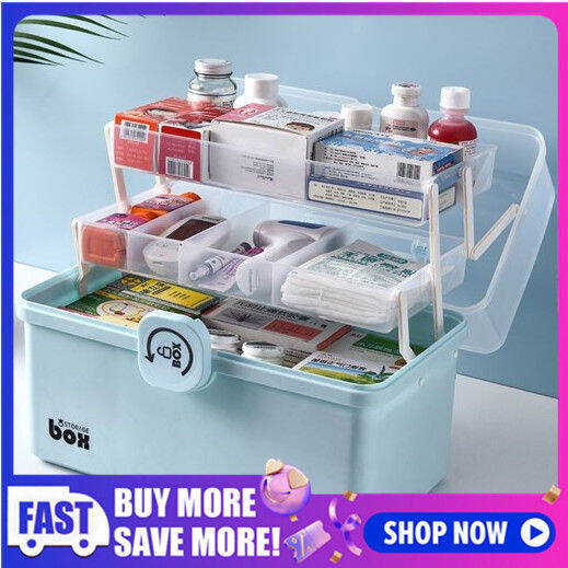 【Ready Stock】3/2 Layer Portable First Aid Kit Storage Box Plastic Multi ...