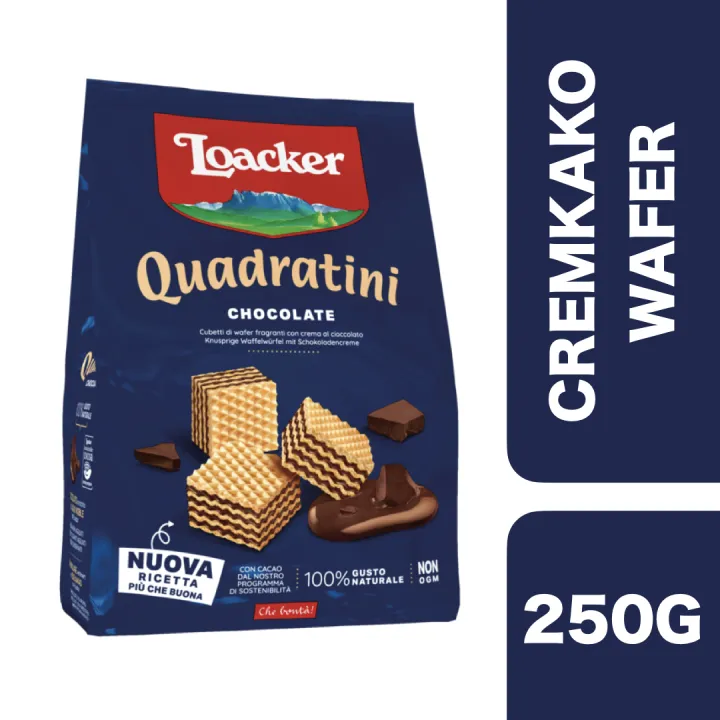 Loacker Wafer Quadratini Chocolate Flavour (Dark Blue) 250g ++ ล็อคเกอร ...