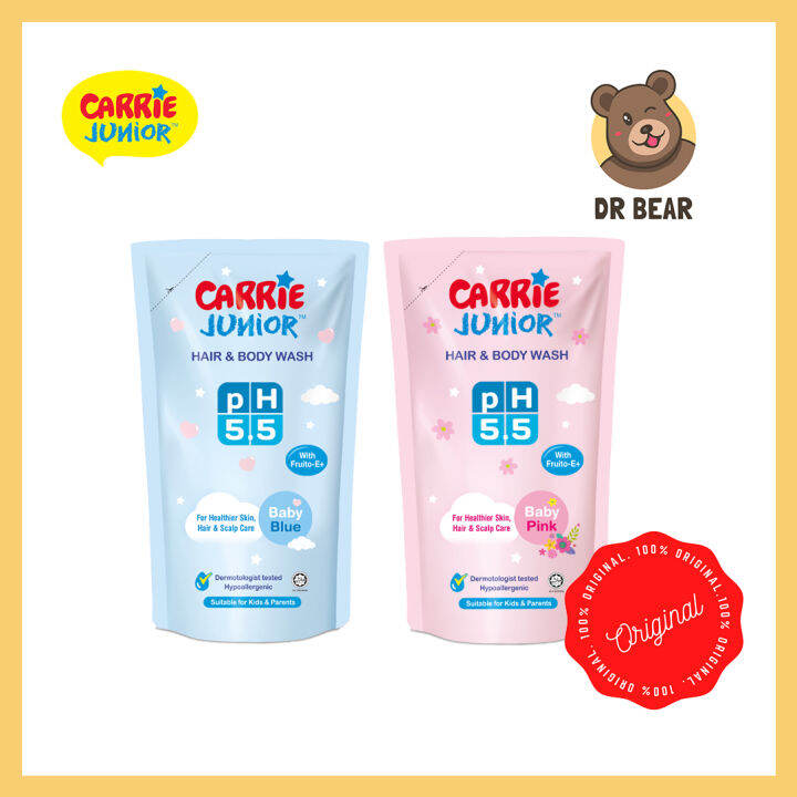 Carrie Junior pH 5.5 Hair & Body Wash Pouch 475g (Baby Blue / Baby Pink) | Lazada