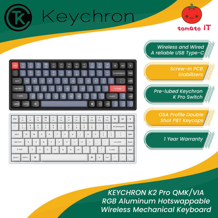 KEYCHRON K2 Pro QMK/VIA RGB Aluminum Hotswappable Wireless Mechanical ...
