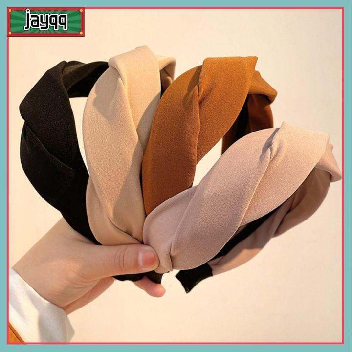 JAYQQ สีทึบทึบ ที่คาดผมแบบบิด ผ้าผ้าทอ งานทำมือ ที่คาดผม ของใหม่ ห่วงรัดผม สำหรับผู้หญิง ...