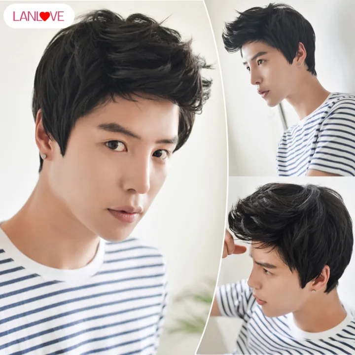 LANLOVE Wig Handsome Men's Short Hair Plane Head Artificial Fiber Hair Cover Lightweight Natural ...