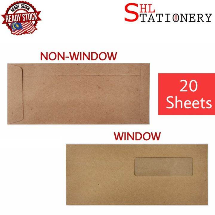 4 1/2" x 9 1/2" Brown Envelope 20 Sheets 4½" x 9½" Window / Non Window ...