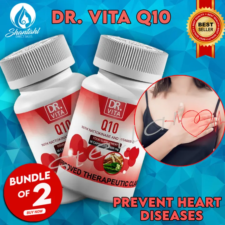 BUNDLE OF 2! Authentic Dr. Vita Q10 with Nattokinase and Vitamin E for Healthy heart 500mg 30 ...