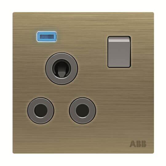 Socket Outlet ABB Antique Gold BS double pole round pin switched socket outlet with led 15A ...