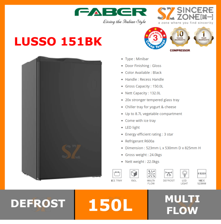 Faber LUSSO 151BK 150L Single Door Refrigerator / Mini Bar / Manual ...