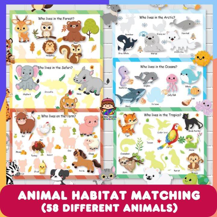 LITTLE CUTTIE Animal Habitat Matching Busy Book Buku Interaktif Early Education Preschool Haiwan ...