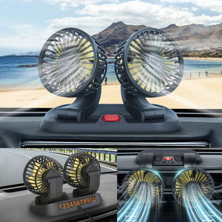 Car Electric Fan 2 Speed Adjustable Mini Dual Head Cooler Fan 12V For ...