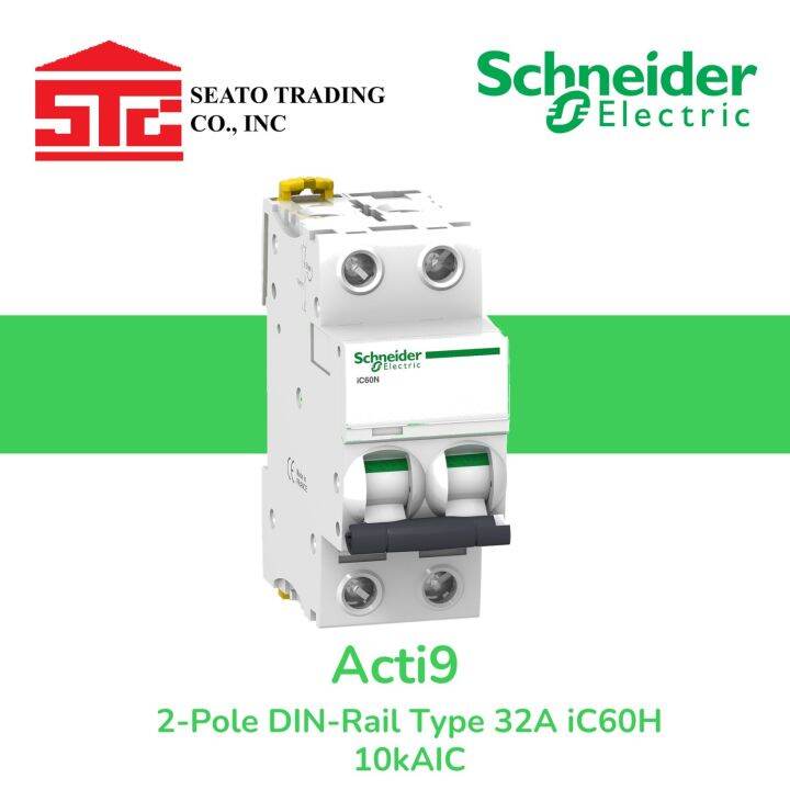 Schneider Acti9 iC60H 2P 32A C DIN-Rail Type Miniature Circuit Breaker 10kAIC (A9F84232) | Lazada PH