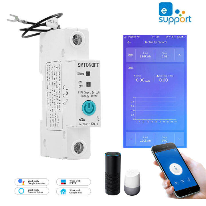 1P eWelink Single phase Din rail WIFI Smart Energy Meter Power ...