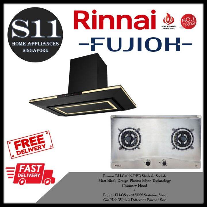 Rinnai RH-C1059-PBR Sleek & Stylish Matt Black Design Plasma Filter Technology Chimney Hood ...