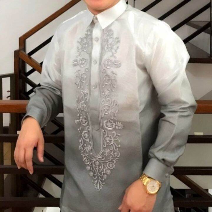 MODERN BARONG FOR MEN MONOCHROMATIC GREY V.2 | Lazada PH