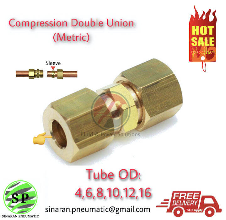 Compression Double Union Tube OD : 4,6,8,10,12 and 16mm , Straight ...