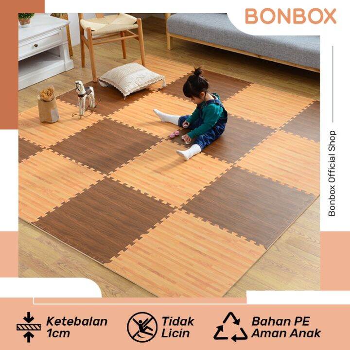 BONBOX Puzzle Matras Printed Motif Kayu Bahan PE Aman Brown Wood Grain ...