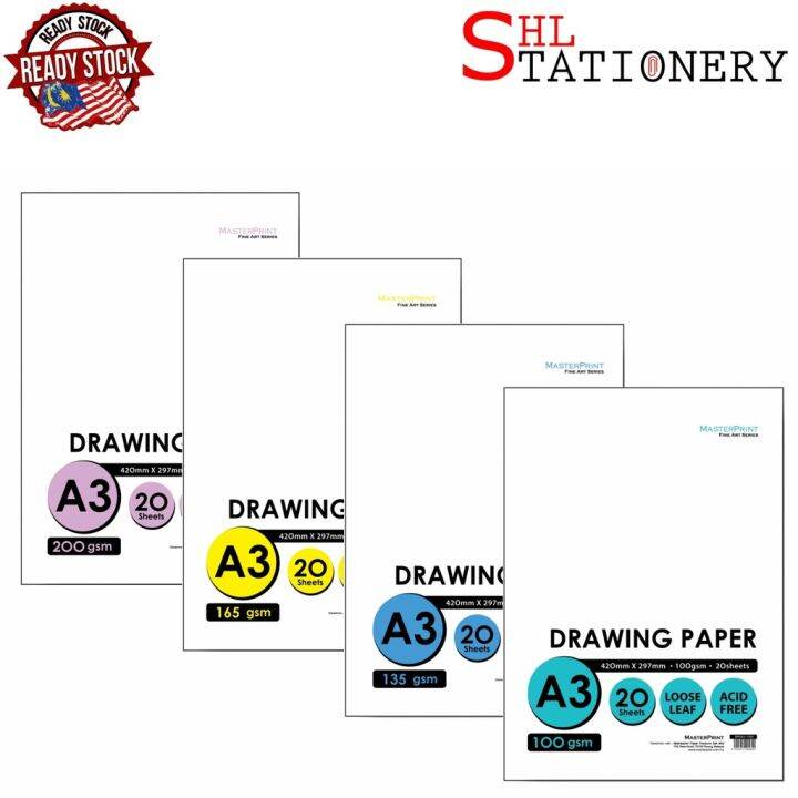 MASTERPRINT Acid Free A3 Drawing Paper 100gsm / 135gsm / 165gsm ...
