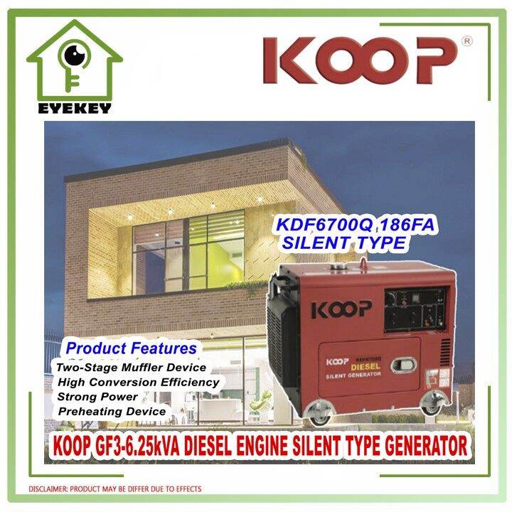 KOOP GF3 6.25kVA KDF6700Q 186FA DIESEL ENGINE SILENT TYPE GENERATOR ...