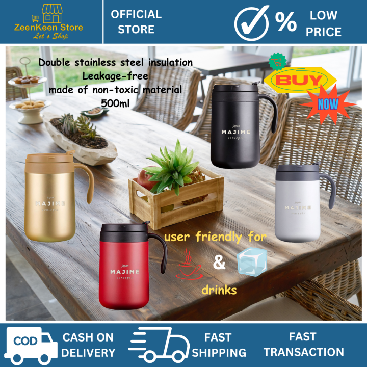 ZeenKeen - 500ml Double Stainless Steel Thermal Coffee Mugs With Handle Thermos Flask Travel ...