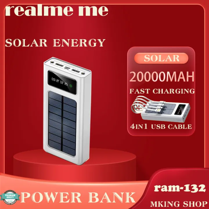 original realme Solar charging powerbank 20000mAh Fast Charge Powerbank 4 Output Ports Type C In ...