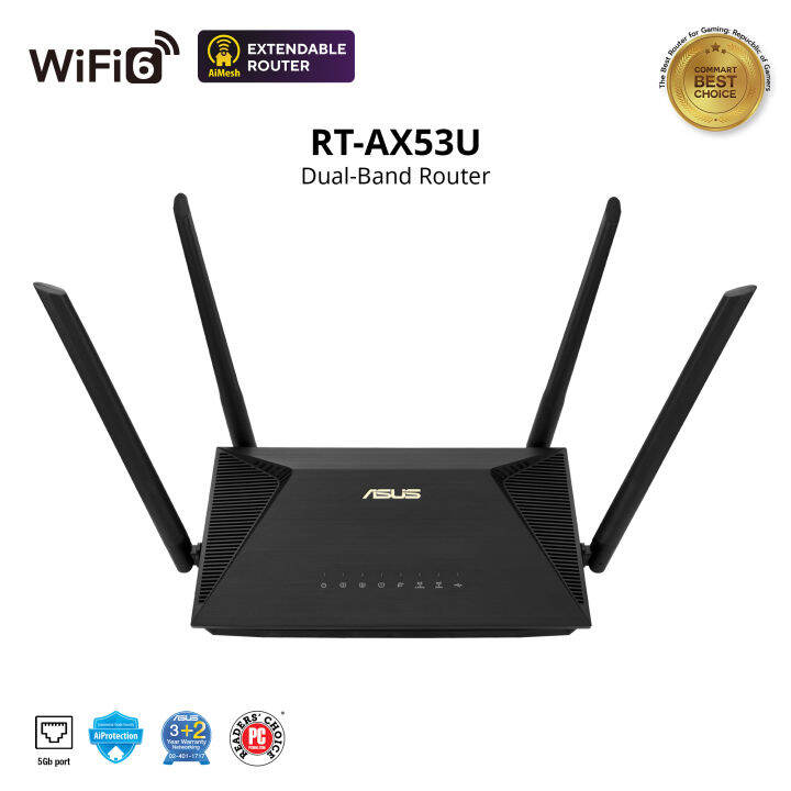ASUS RT-AX53U AX1800 Dual Band WiFi 6 (802.11ax) Extendable Router ...