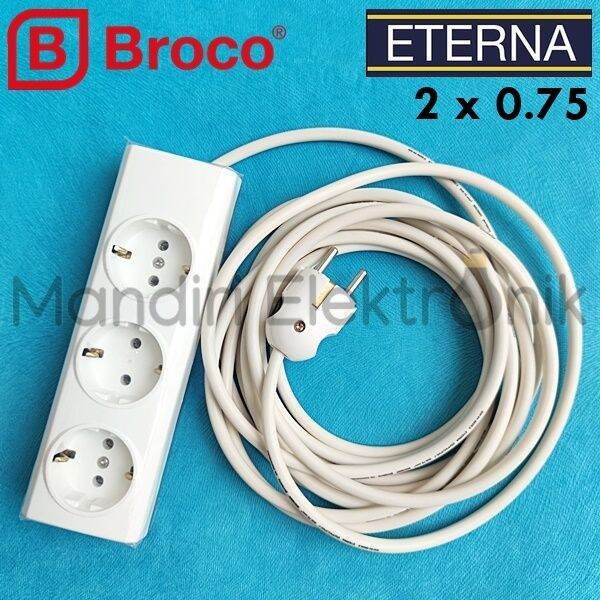 Stop kontak 3 Lubang Broco 15330 + Kabel Eterna 2x0,75 + Steker Broco ...