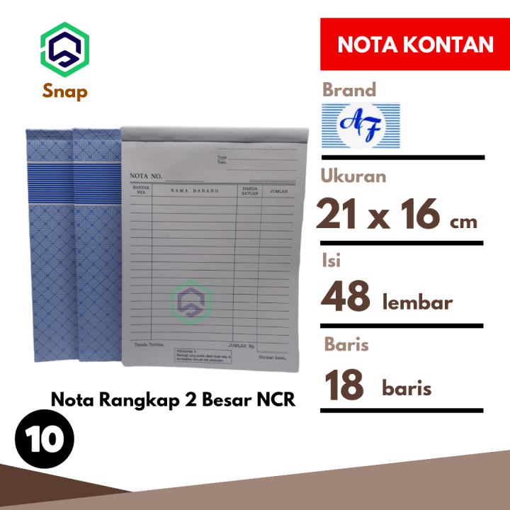 Buku Nota Kontan Rangkap 2 Ply Size 1/2 Folio AF isi 10 Buku | Lazada ...