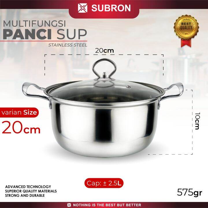 SUBRON Panci Sup Soup Pot 20cm Stainless Steel Tutup Kaca Gagang ...
