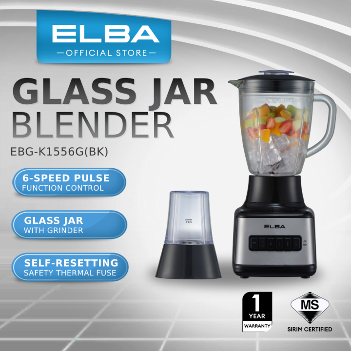 ELBA Glass Jar Blender EBG-K1556G(BK) - 6-speed with Pulse Function ...