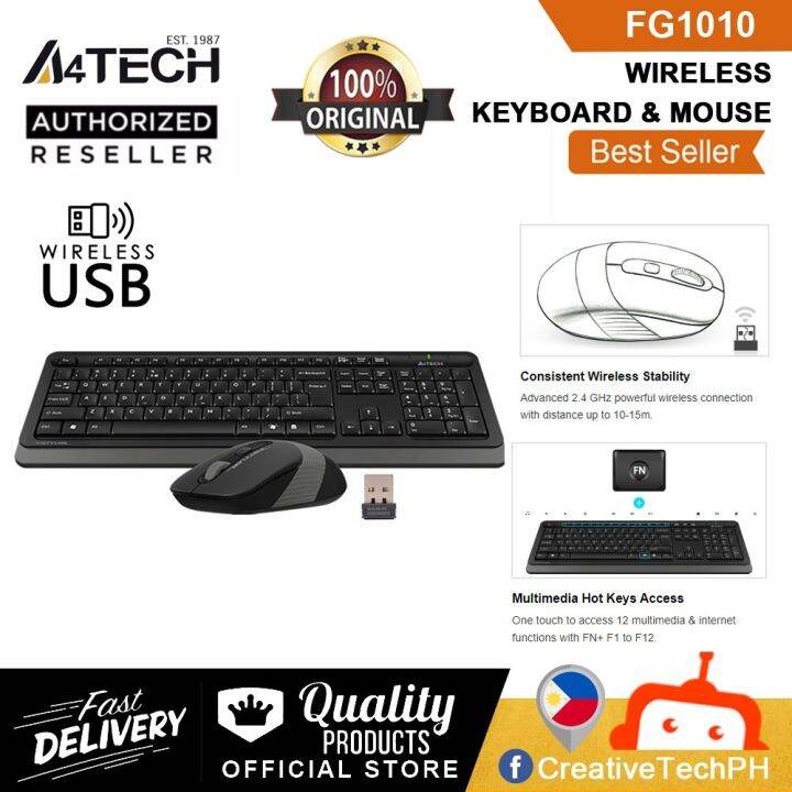 A4tech 2.4G Power-Saving Wireless Desktop Set USB Wireless Keyboard and Mouse FG1010 | Lazada PH