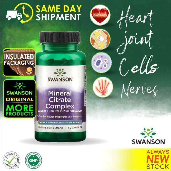 Swanson Calcium Magnesium Zinc Potassium 60 Caps Mineral Citrate ...