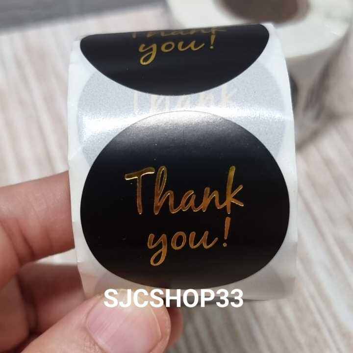 1 roll isi 350 ukuran 3,8 cm sticker label thank you hitam gold ...